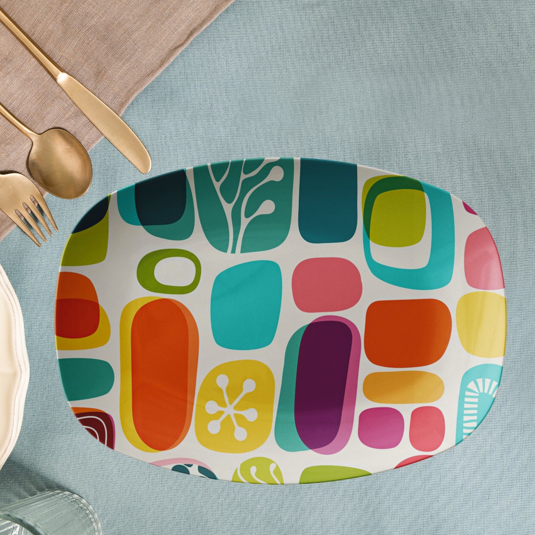 Mid Century Modern Dinnerware Geometric Amoeba Retro Teal - Etsy