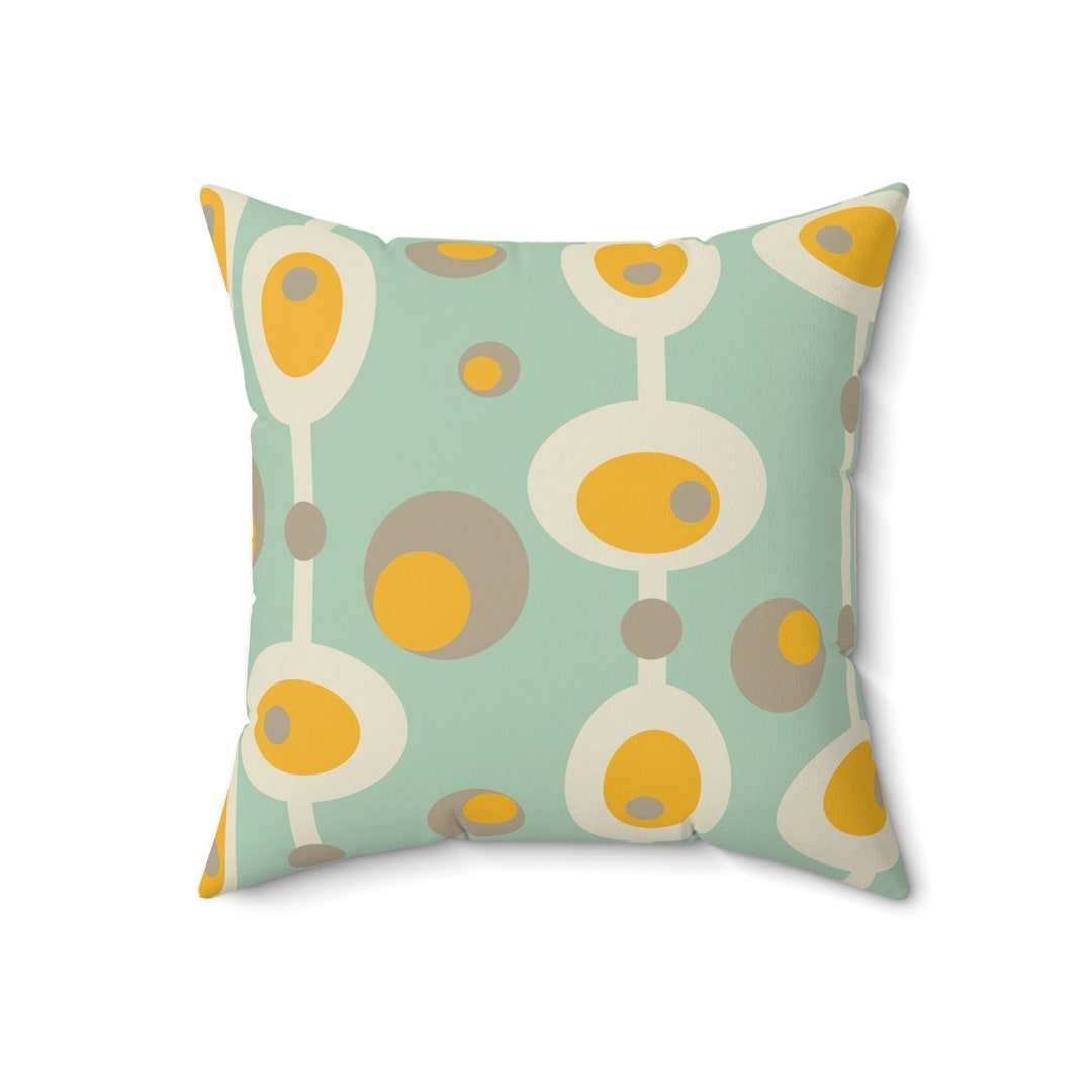 Mid Century Modern Modernist, Orbs, Mint Green Mustard Yellow Beige ...