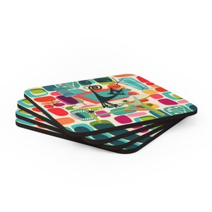 Mid Century Modern Amoeba Pattern, MCM Retro Party Corkwood Coaster Set ...