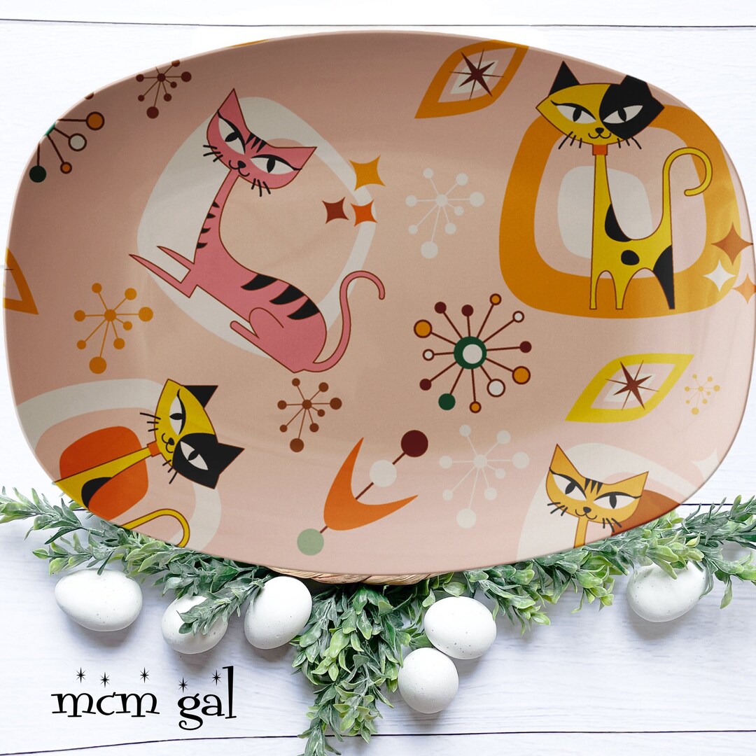 Atomic Cat Mid Century Modern Party Platter, Outdoor Patio Dinnerware ...