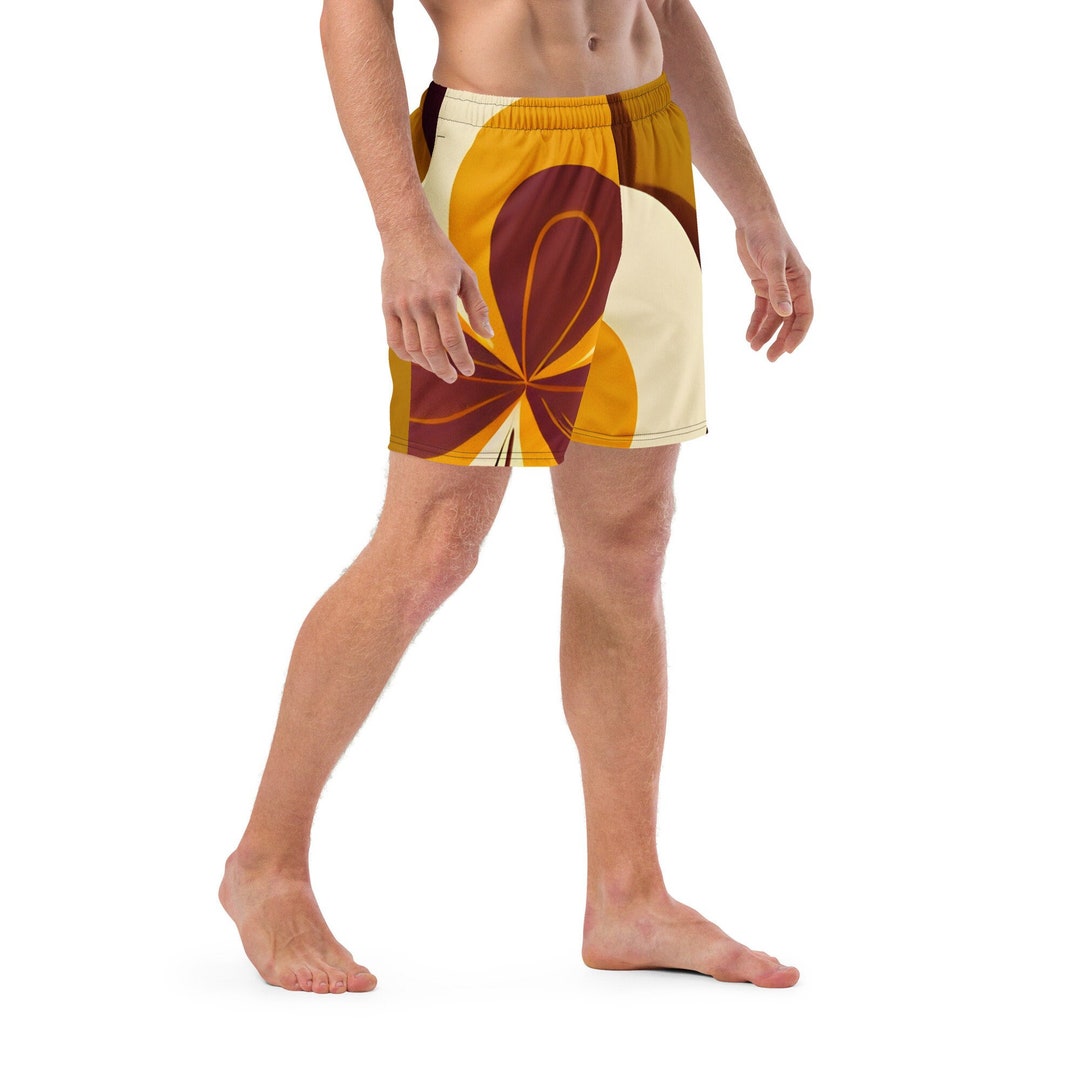Retro, Groovy 70's Style, Men's Swim Trunks, Mod Flower, Mod Men, Brown ...