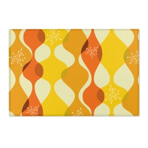 Mid Century Modern Geometric Yellow and Orange Retro Area Rugs | Etsy