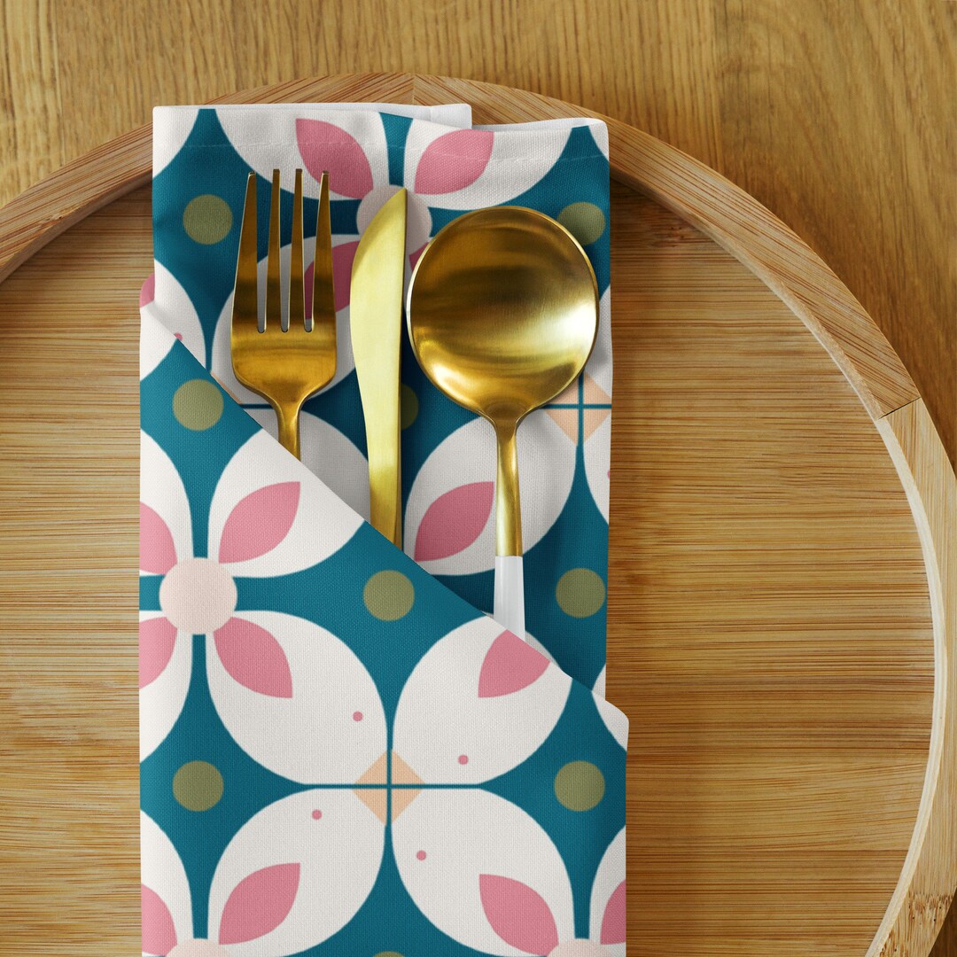 Mid Century Modern Scandinavian Flower, Blue, Pink, Retro Modern Danish ...