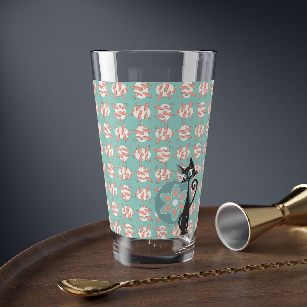Mid Century Modern Glassware, Atomic Cat Glassware, Aqua Blue, Pink ...