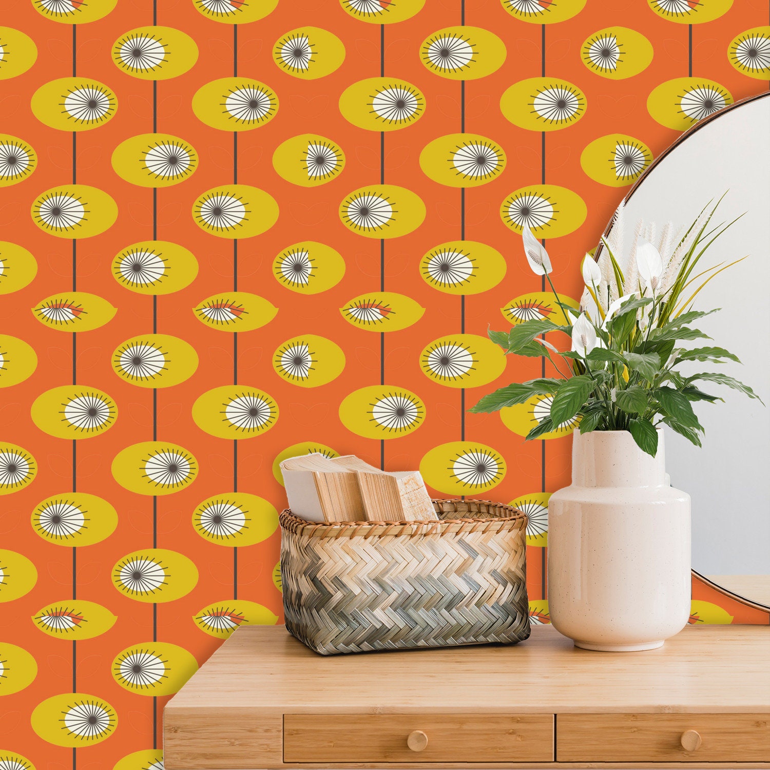 Mid Century Modern Wallpaper Peel and Stick Scandinavian - Etsy