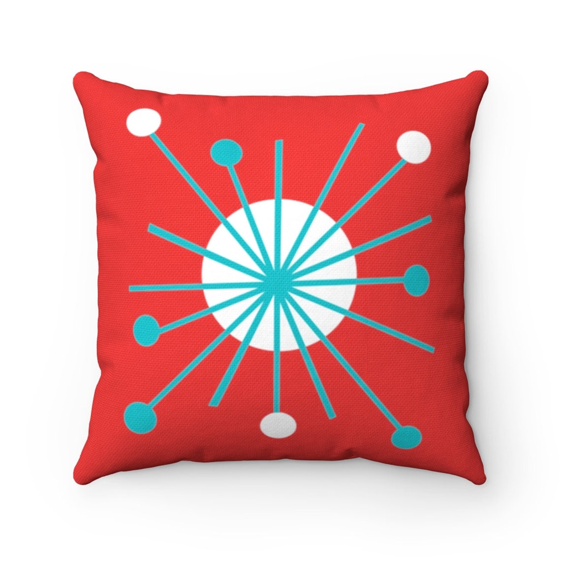 Retro Pillow Atomic Astro Star Burst Red Aqua White Mid - Etsy