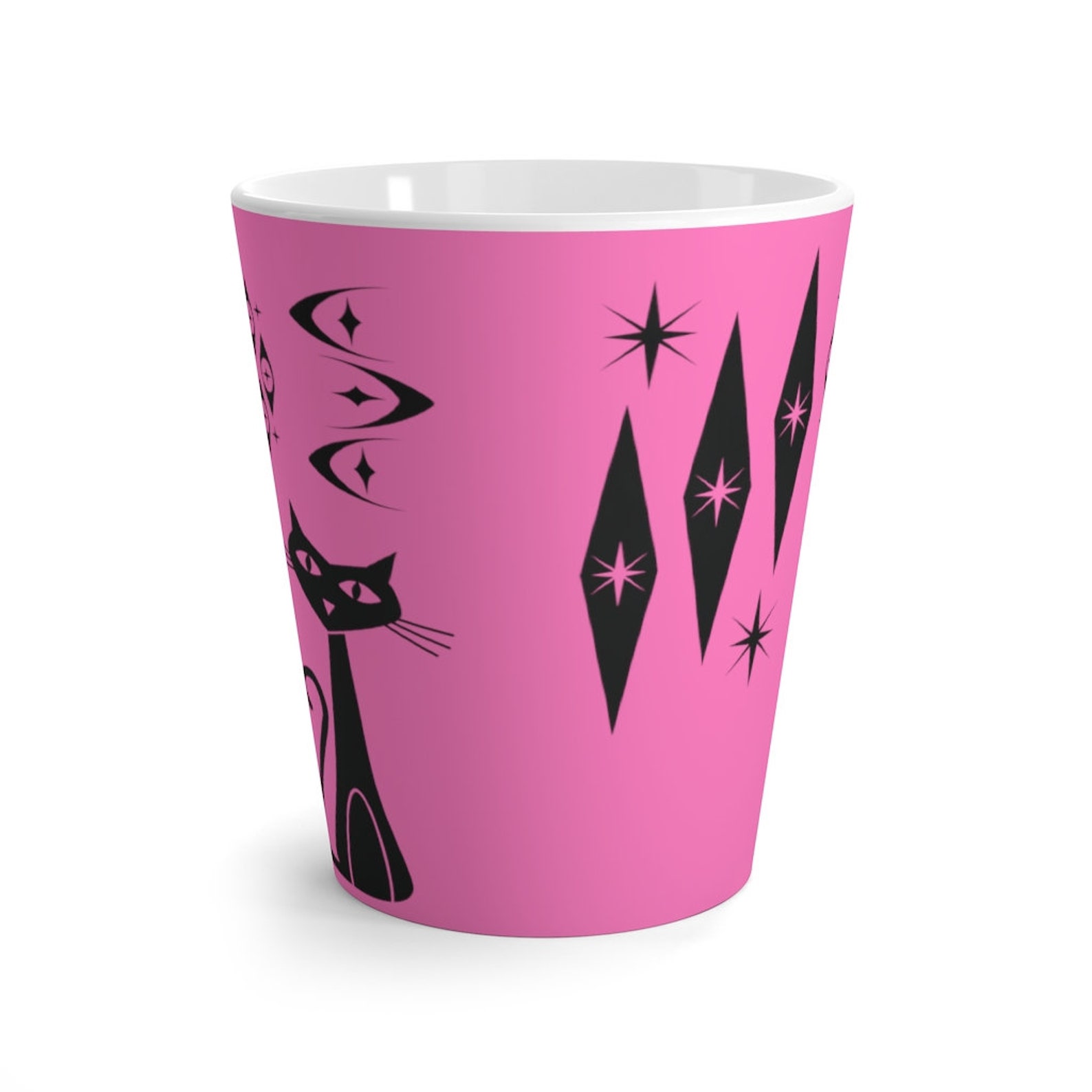 Atomic Cat Retro Hot Pink Atomic 50s Black Cat Mid Century Etsy