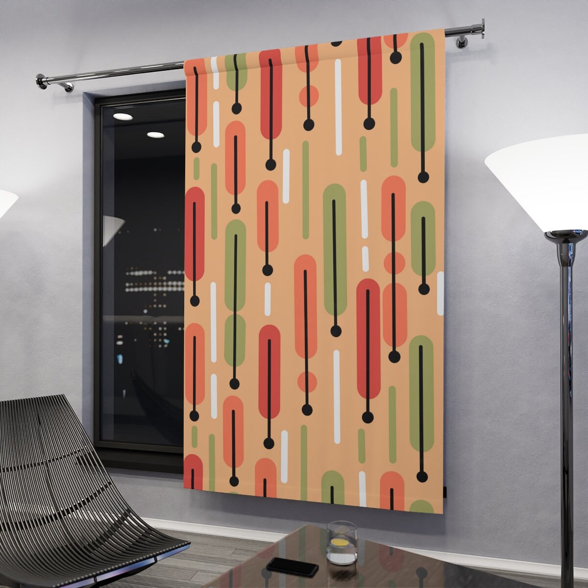 Mid Century Modern Curtains Salmon Color Green White - Etsy