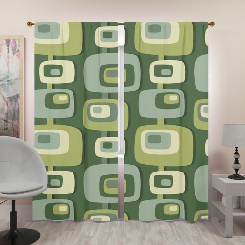 Mid Century Modern Abstract Squares And Lines Window Curtains In Etsy