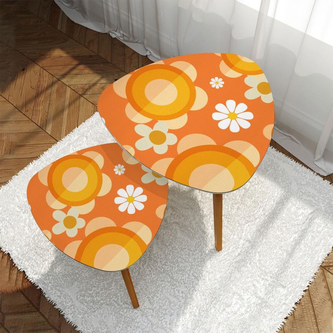 1970s Nesting Tables, Orange Retro Flower Power Groovy Livingroom ...