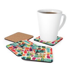 Mid Century Modern Amoeba Pattern, MCM Retro Party Corkwood Coaster Set ...