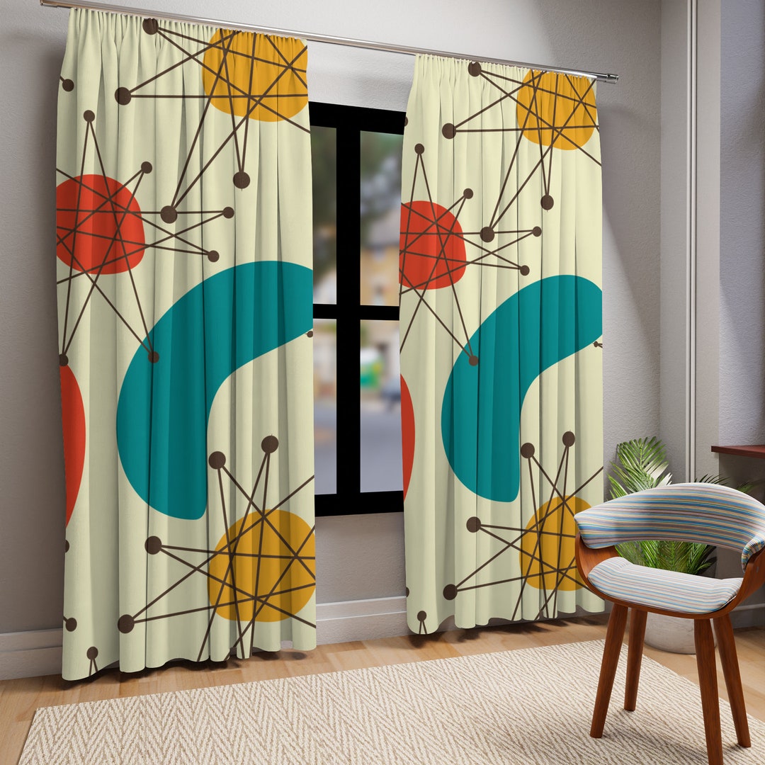 Mid Century Modern 50s Style Curtains, Atomic Living, Abstract ...