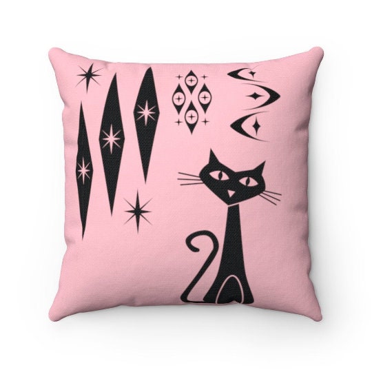 Atomic Black Cat Retro 50s Pink Mid Century Modern Mcm Home Etsy