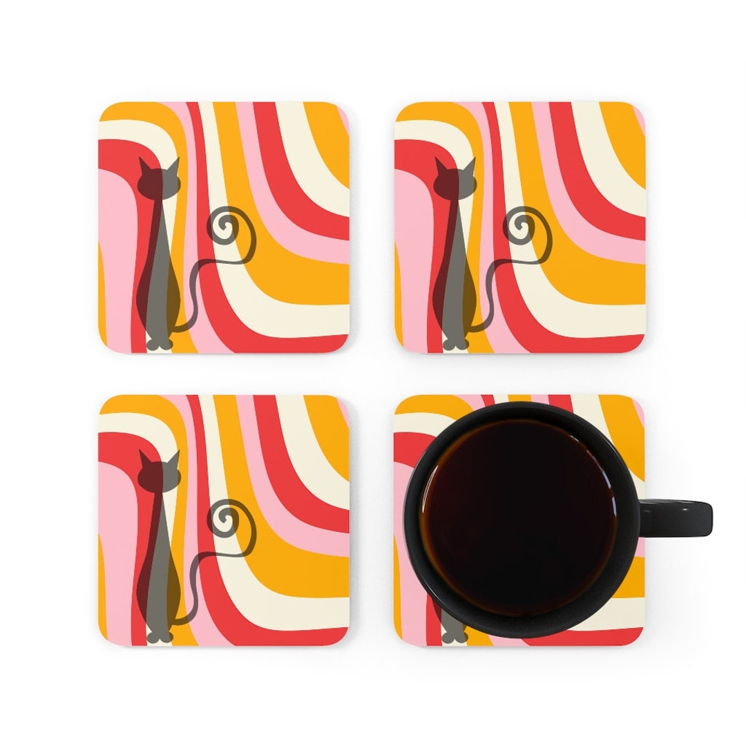 Atomic Cat Retro Pink Yellow Mid Century Modern Groovy Etsy
