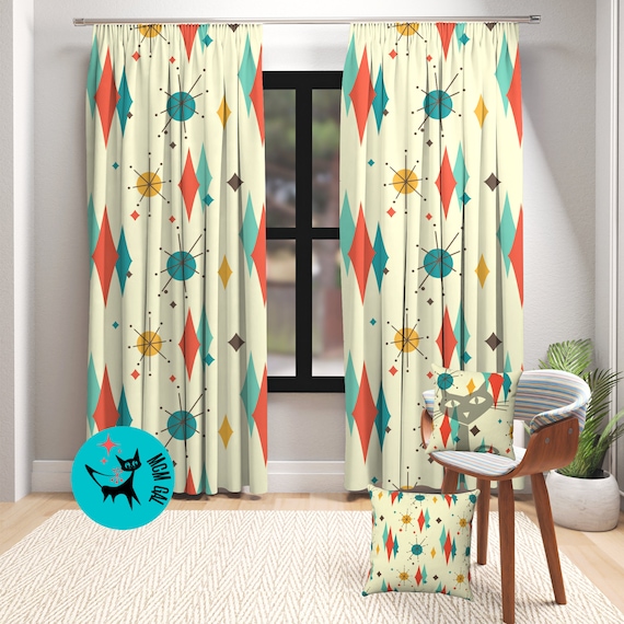 Mid Century Modern Curtains Mid Mod Beige Yellow Burnt Etsy