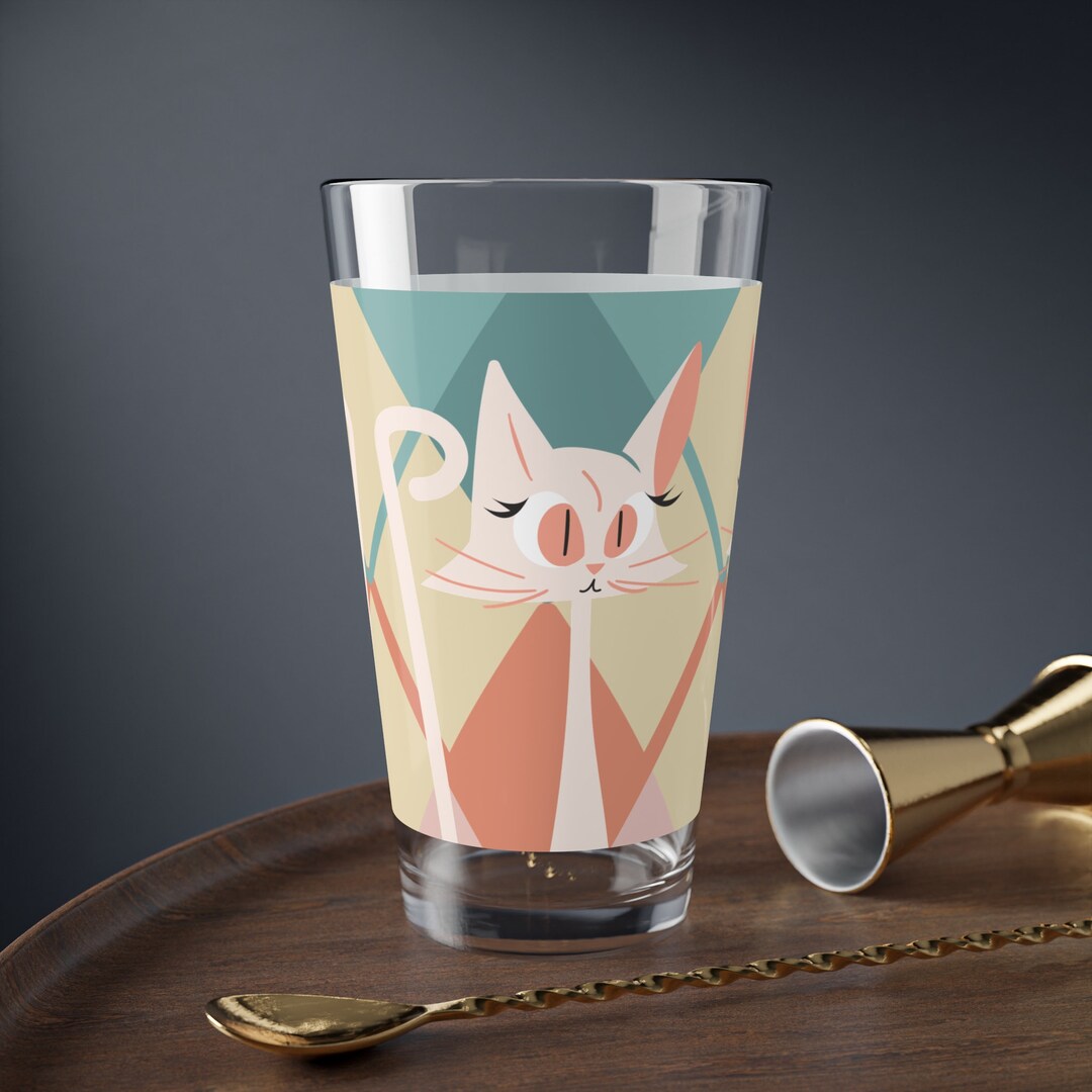 Mid Century Modern Glassware, Atomic Cat Glassware, White Kitschy Cat ...