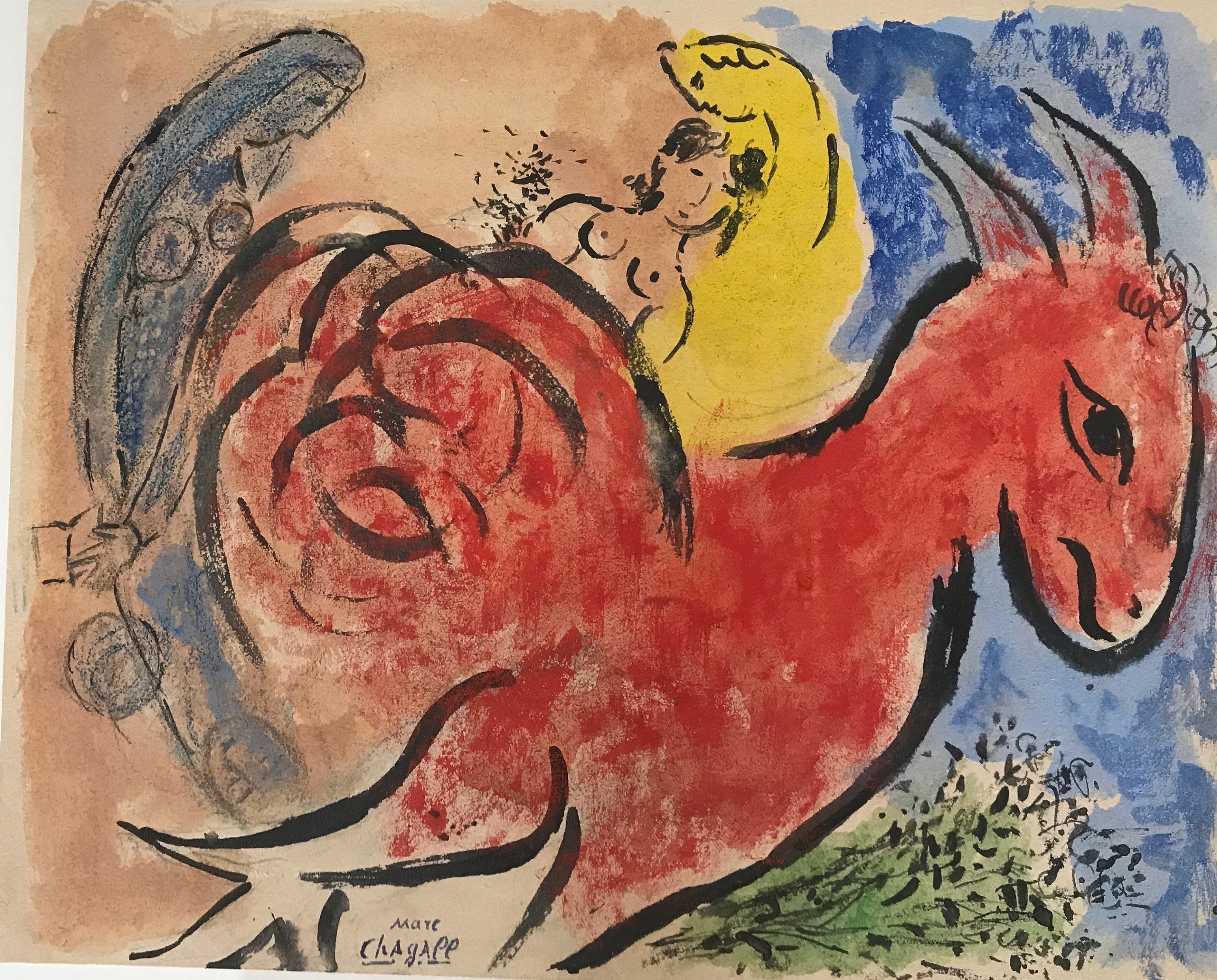 CHAGALL Original Gouache on Paper Signed. the Red Bird A Beauty. Great ...