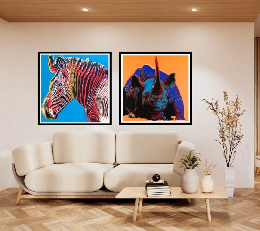 ANDY WARHOL 2 Piece Pkg. "zebra & Black Rhino" Silkscreen Proofs- Endangered Species- Gorgeous ...