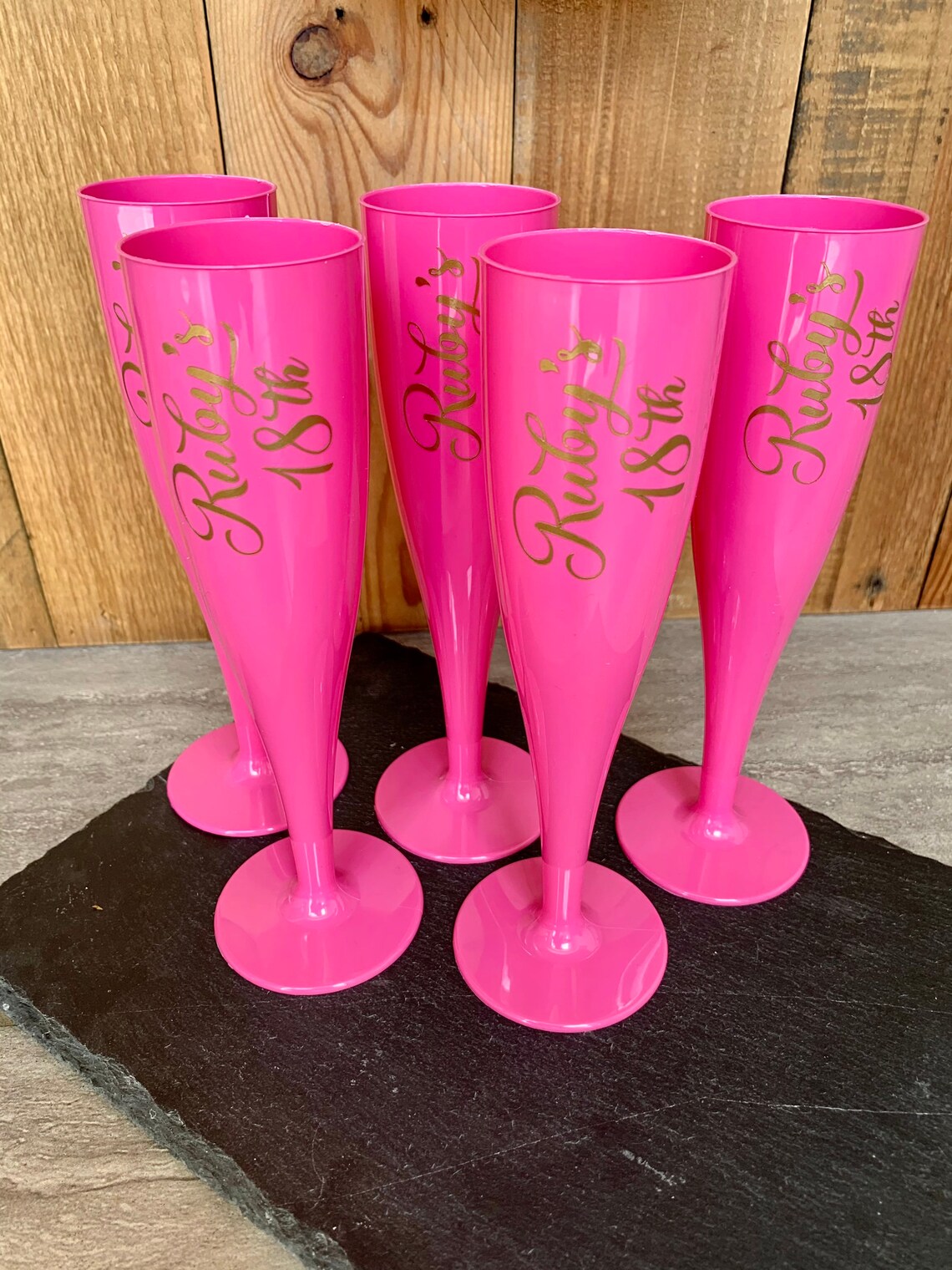 Pink Personalised Plastic Champagne Flutes Hot Tub Flutes | Etsy