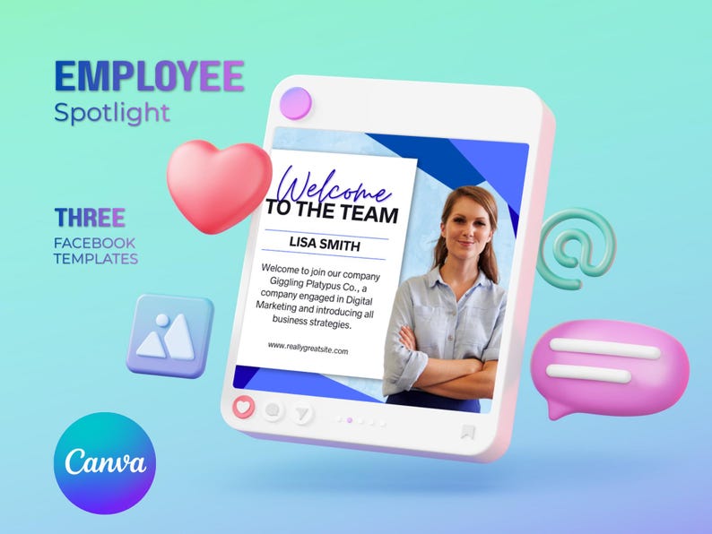 Employee Spotlight Canva Template 3 Pack | Staff Introduction Post ...