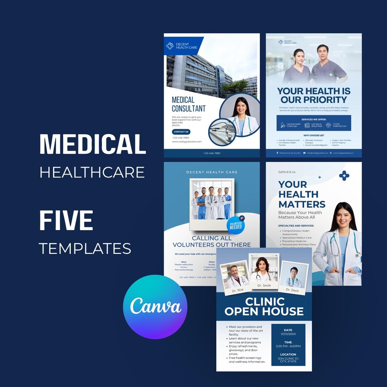 Medical Flyer Template Bundle – Clinic Marketing, Volunteer Outreach (5 ...