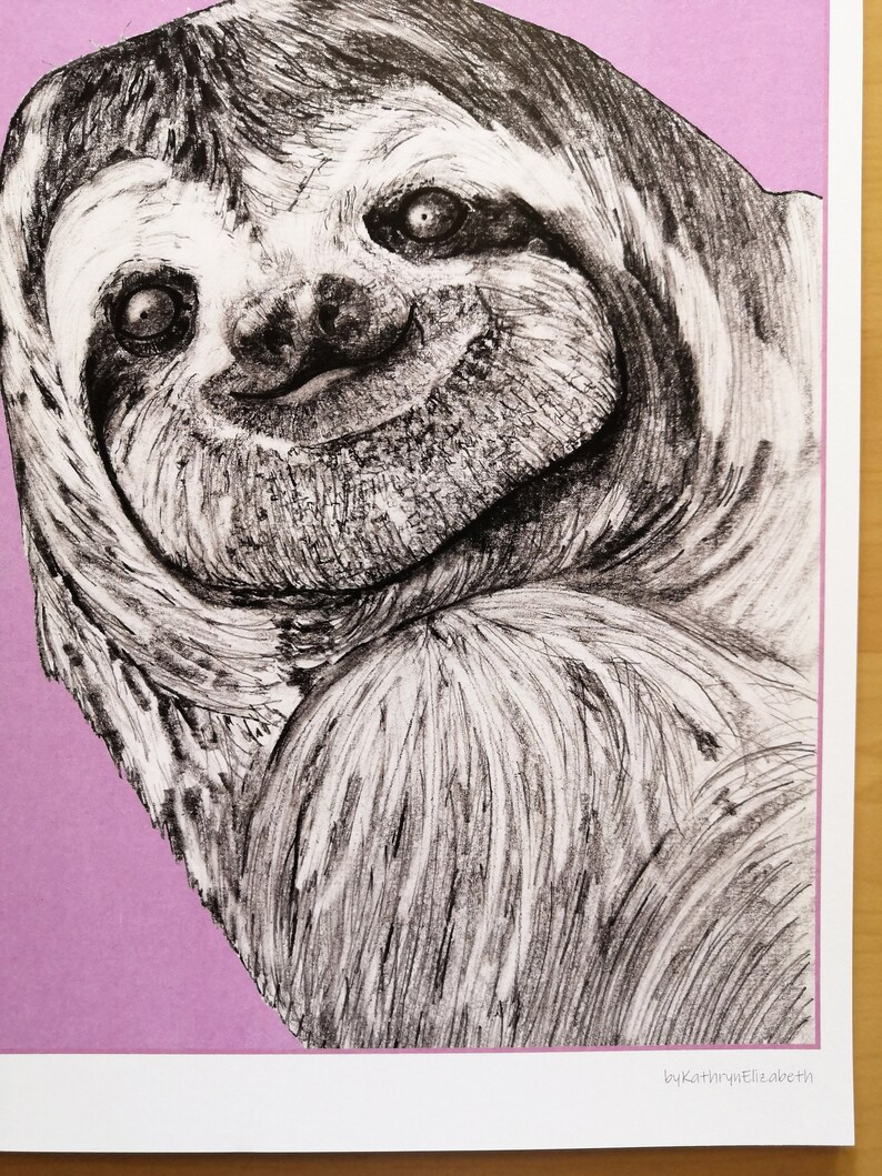 Sloth Art Print A4 Purple Drawing Unframed Home Decor - Etsy
