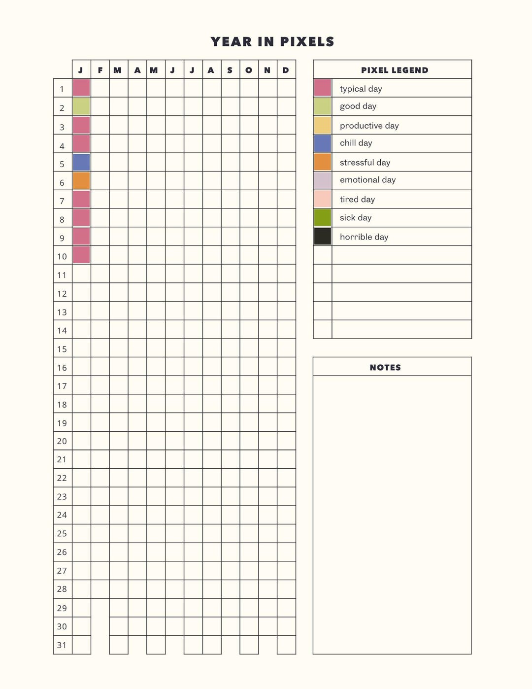 Year in Pixels - Digital Canva Template - Etsy