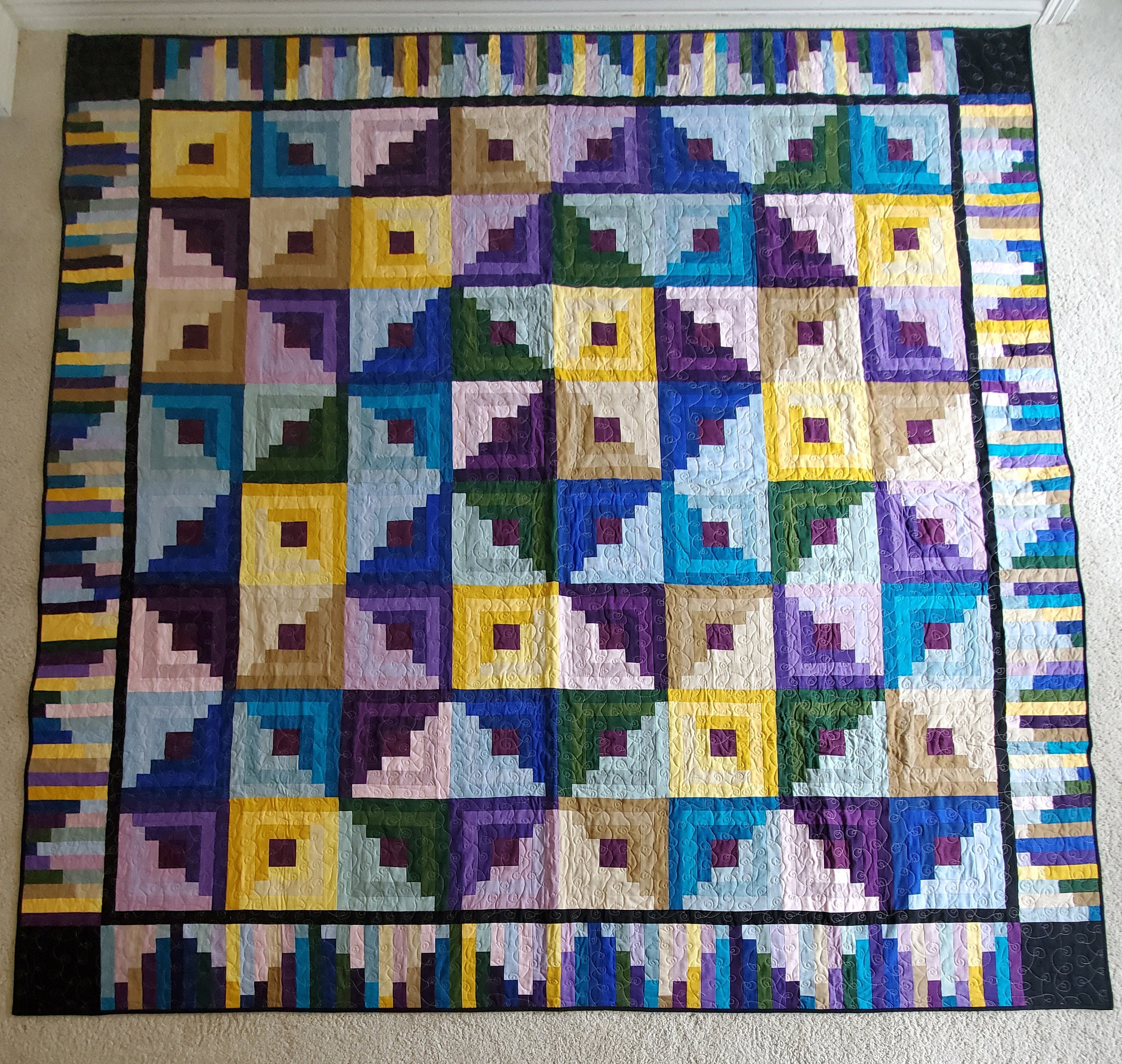 Log Cabin Solid Jewel Tone Color Queen- King Size Quilt 96"x96" - Etsy