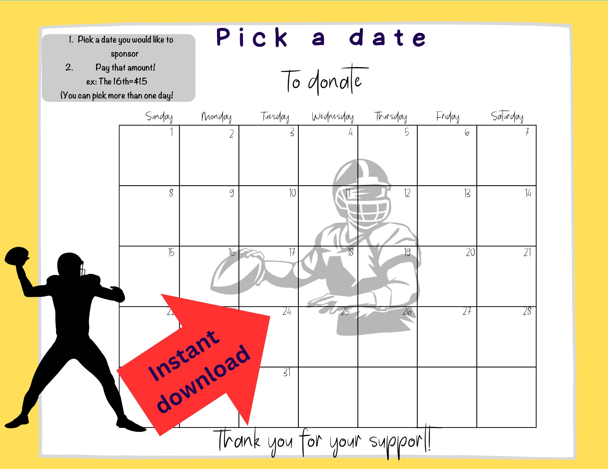 Football Calendar: Fundraiser Edition - Etsy