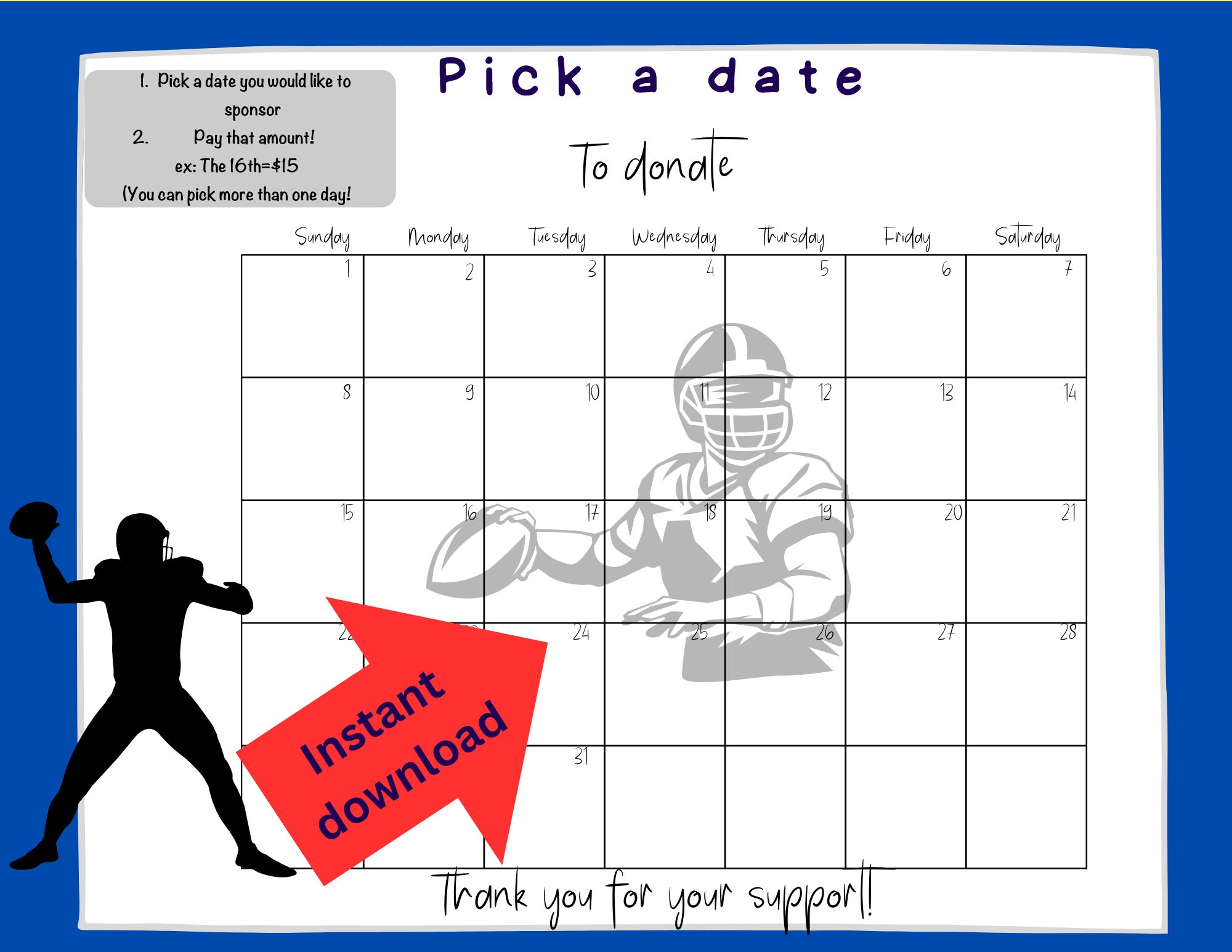 Football Calendar: Fundraiser Edition - Etsy