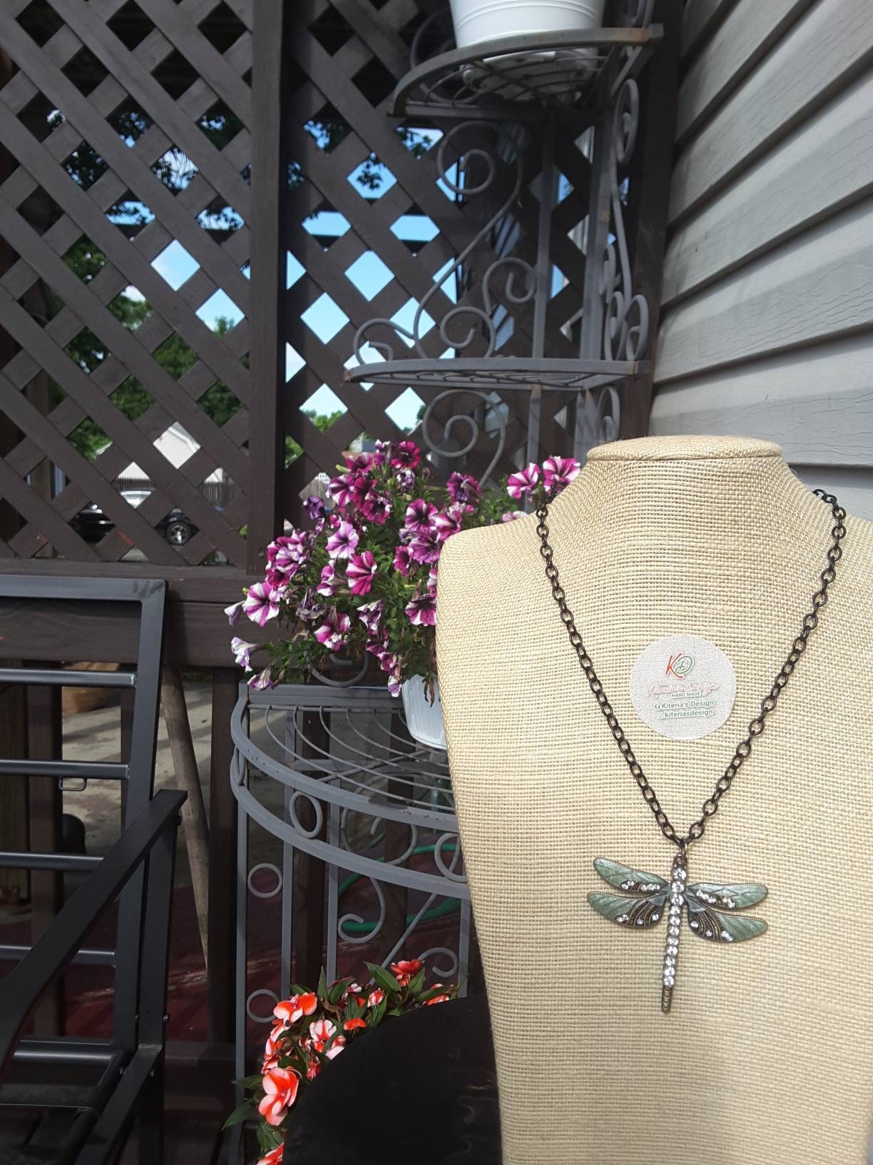 Black Metal Chain Necklace With Dragon-fly Pendant W/ Crystal - Etsy