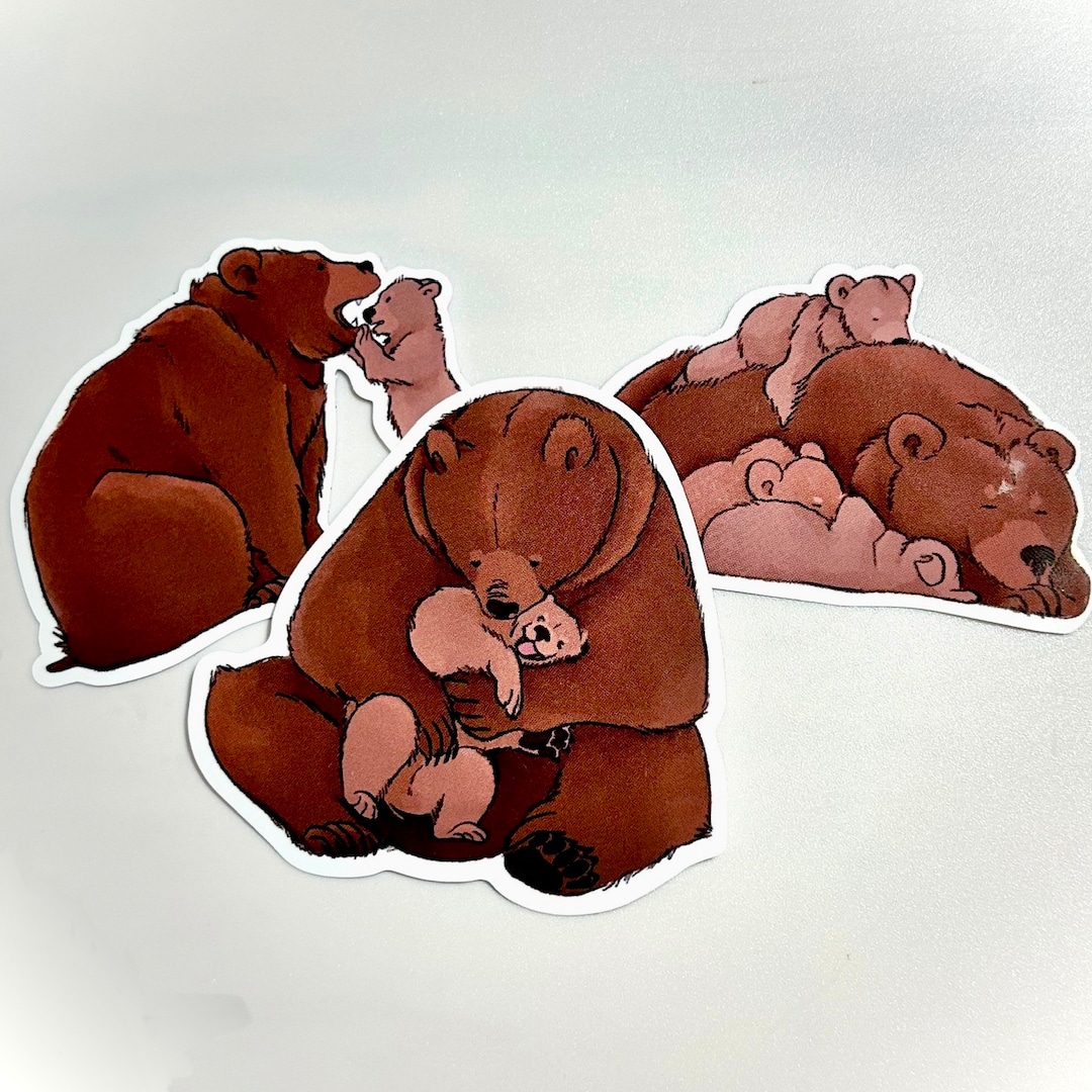 3 Pack Momma Bear and Babies Cute Sticker Handmade Water - Etsy