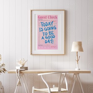 Trendy Wall Art Guest Check Poster Retro Wall Pink Decor, Bar Cart Art Trend Printable Art ...