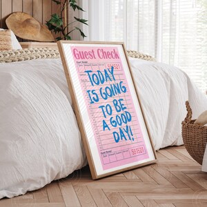 Trendy Wall Art Guest Check Poster Retro Wall Pink Decor, Bar Cart Art Trend Printable Art ...