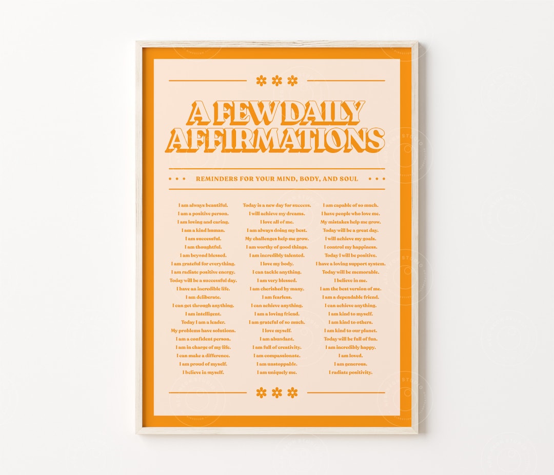 Retro Wall Art, Daily Affirmations Poster, Digital Download, Retro Wall ...