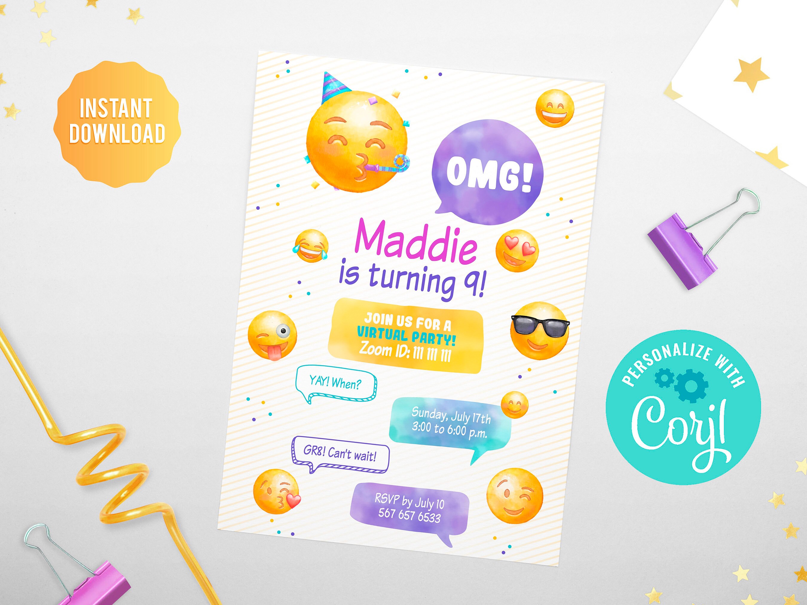 Emoji Birthday Invitations To Edit