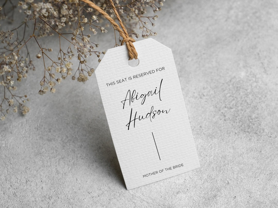 Printable Wedding Seating Tag, Reserved Seating Tag Template, Modern ...