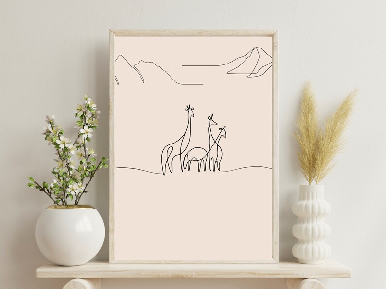 Giraffe Line Art One Line Art Minimal Giraffe Safari Art - Etsy
