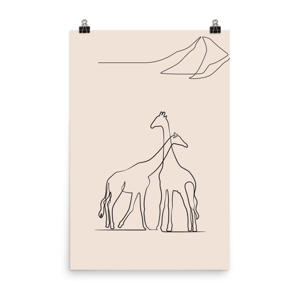 Giraffe Line Art, Minimal Giraffe, Safari Print Art, Giraffe Print, One ...