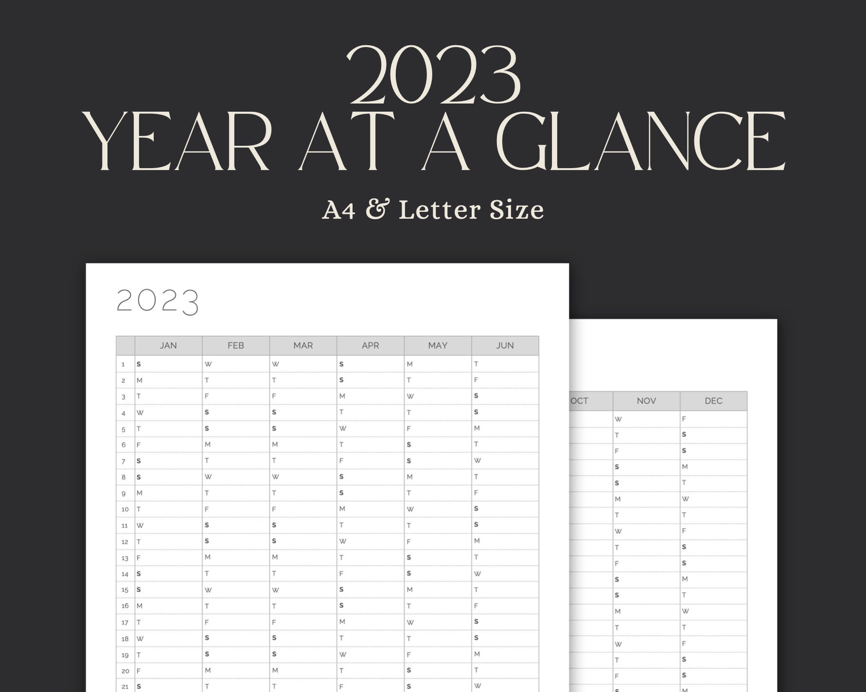2023 Year at A Glance Printable 2023 Overview 2023 Yearly Calendar PDF ...