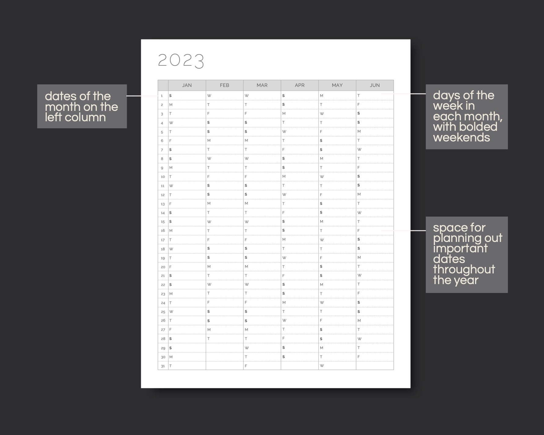 2023 Year at A Glance Printable 2023 Overview 2023 Yearly Calendar PDF ...