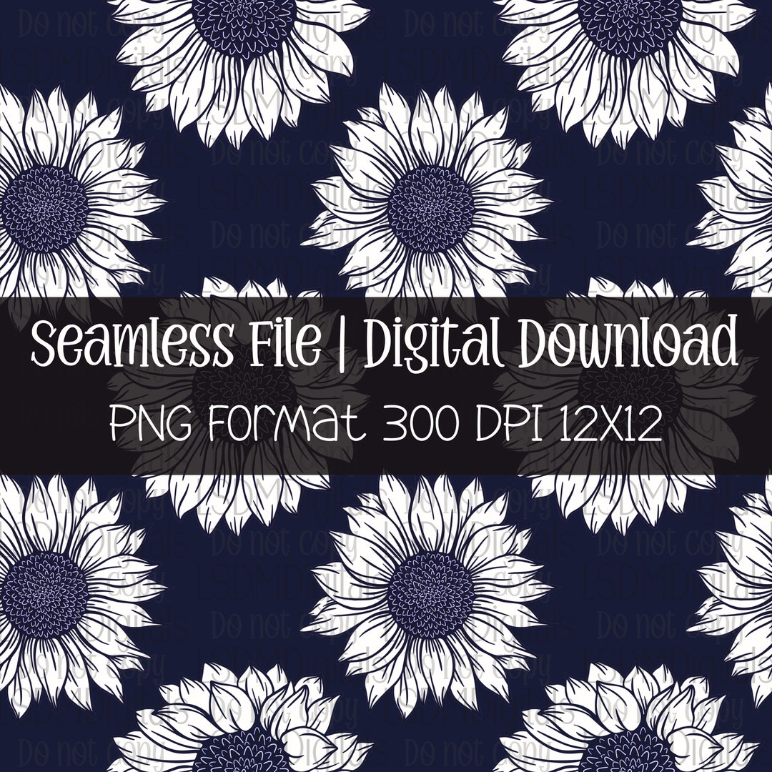 Navy Sunflower | HAND DRAWN | Floral Png | Sunflower Png | Seamless ...