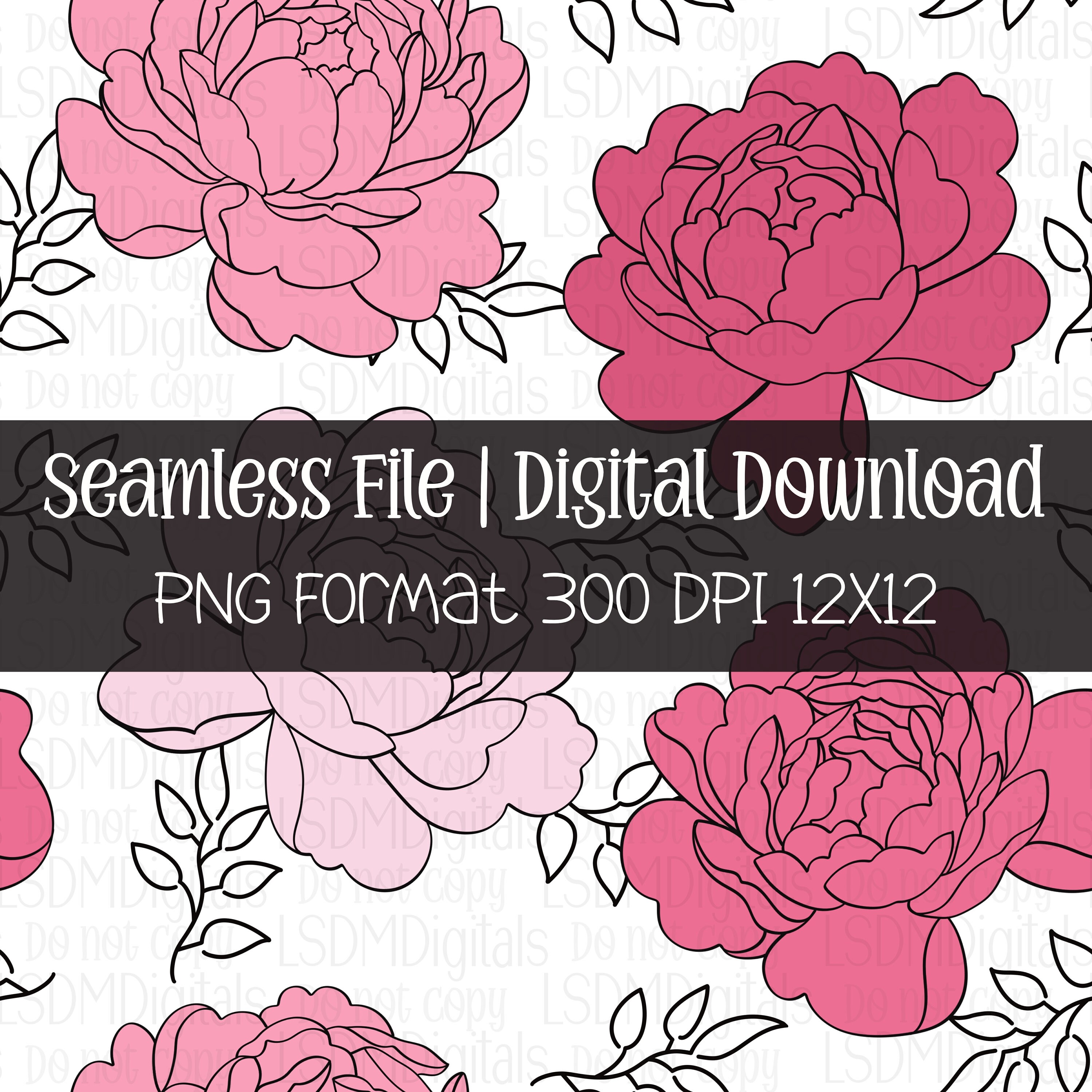 Pink Peony | HAND DRAWN | Floral Png | Seamless File | Digital Download ...