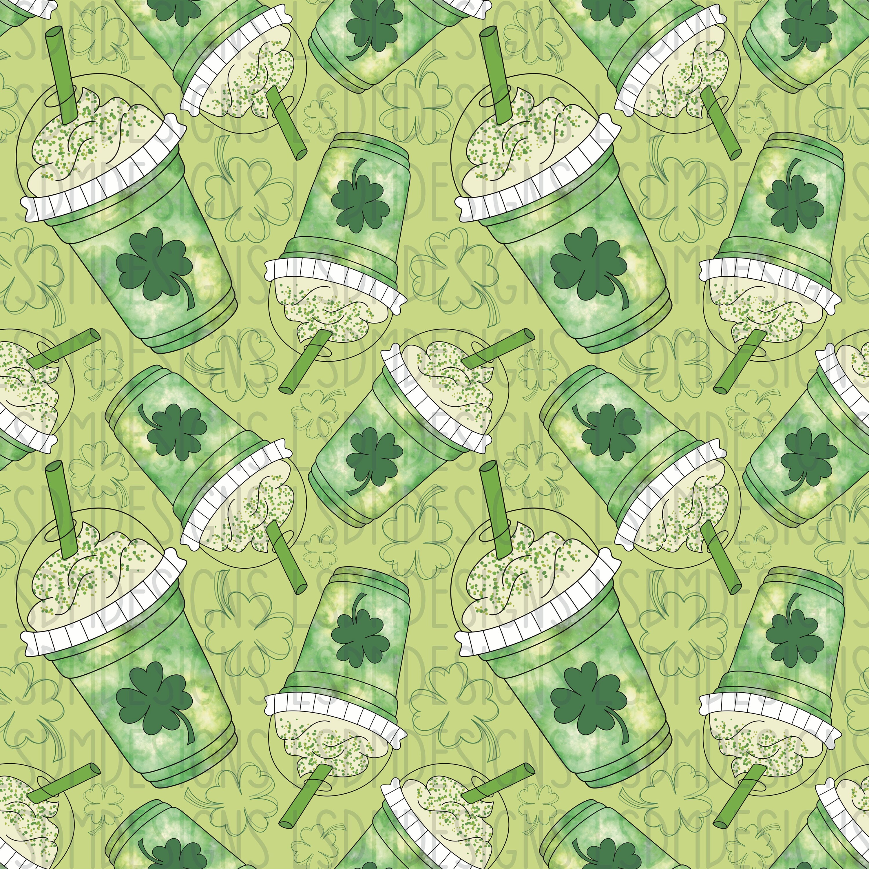 HAND DRAWN Shamrock Coffee Png | St Patricks Day Png | Seamless File ...