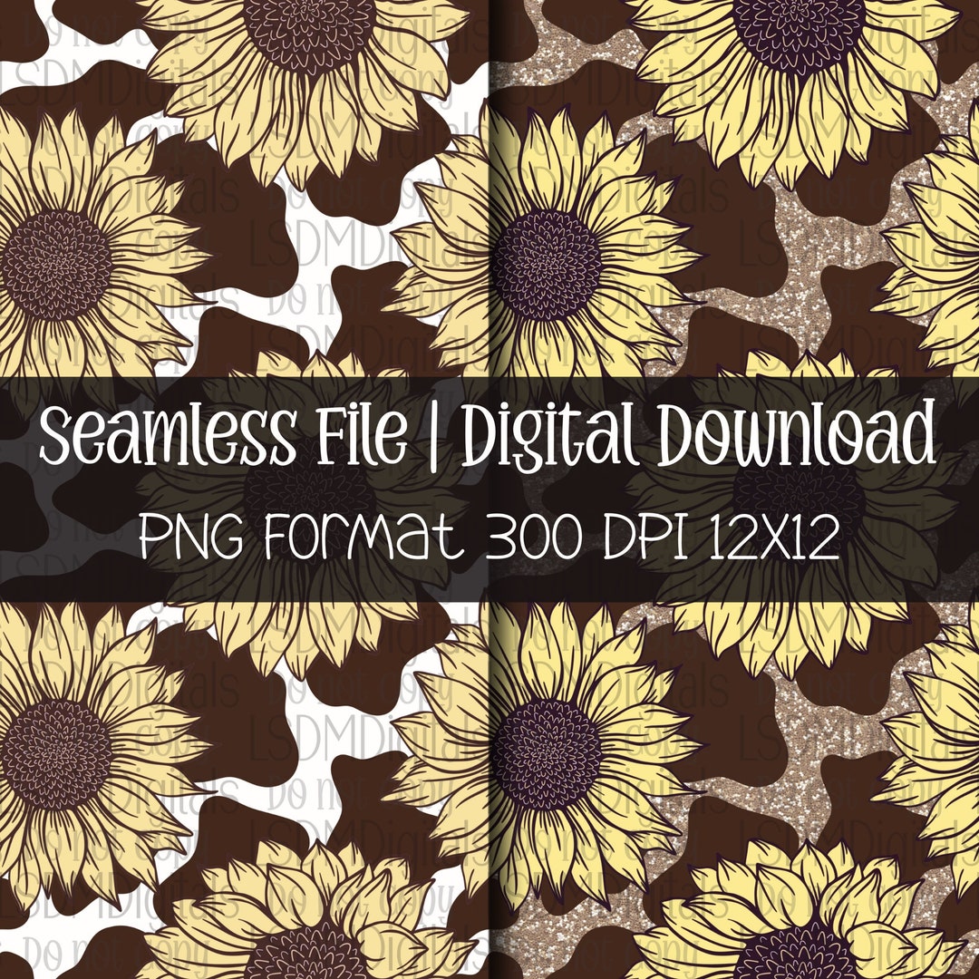 Sunflower Cow Print Seamless File, Hand Drawn - Etsy