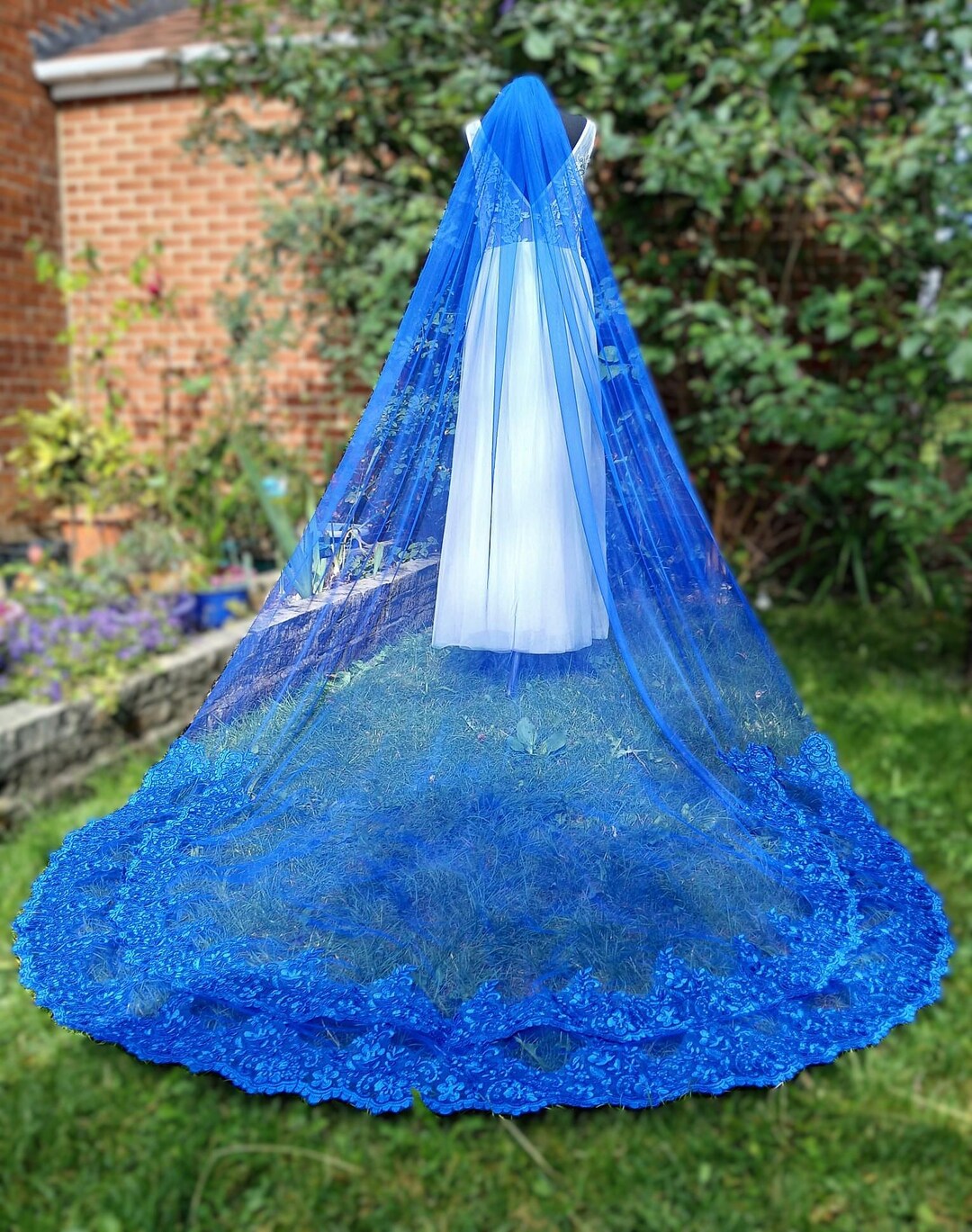 Royal Blue Cathedral Wedding Veil: Double Lace Edge With Comb - Etsy