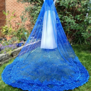 Royal Blue Cathedral Wedding Veil: Double Lace Edge With Comb - Etsy