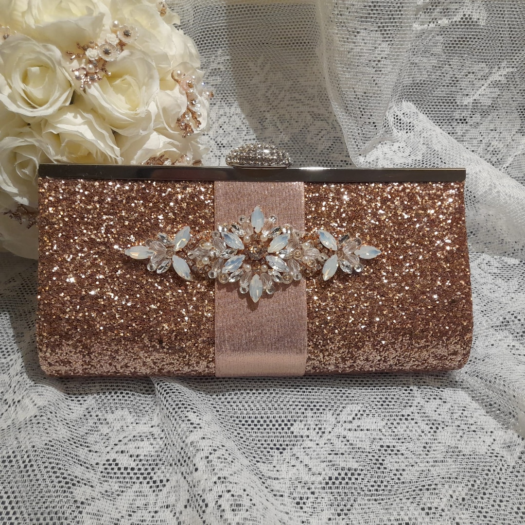 Rose Gold Evening Clutch,glitter Bridal Purse,bling Wedding Handbag - Etsy