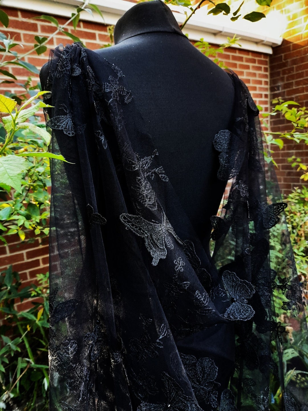 Black Gothic Cape With Intricate Butterfly Design - Perfect Wedding ...