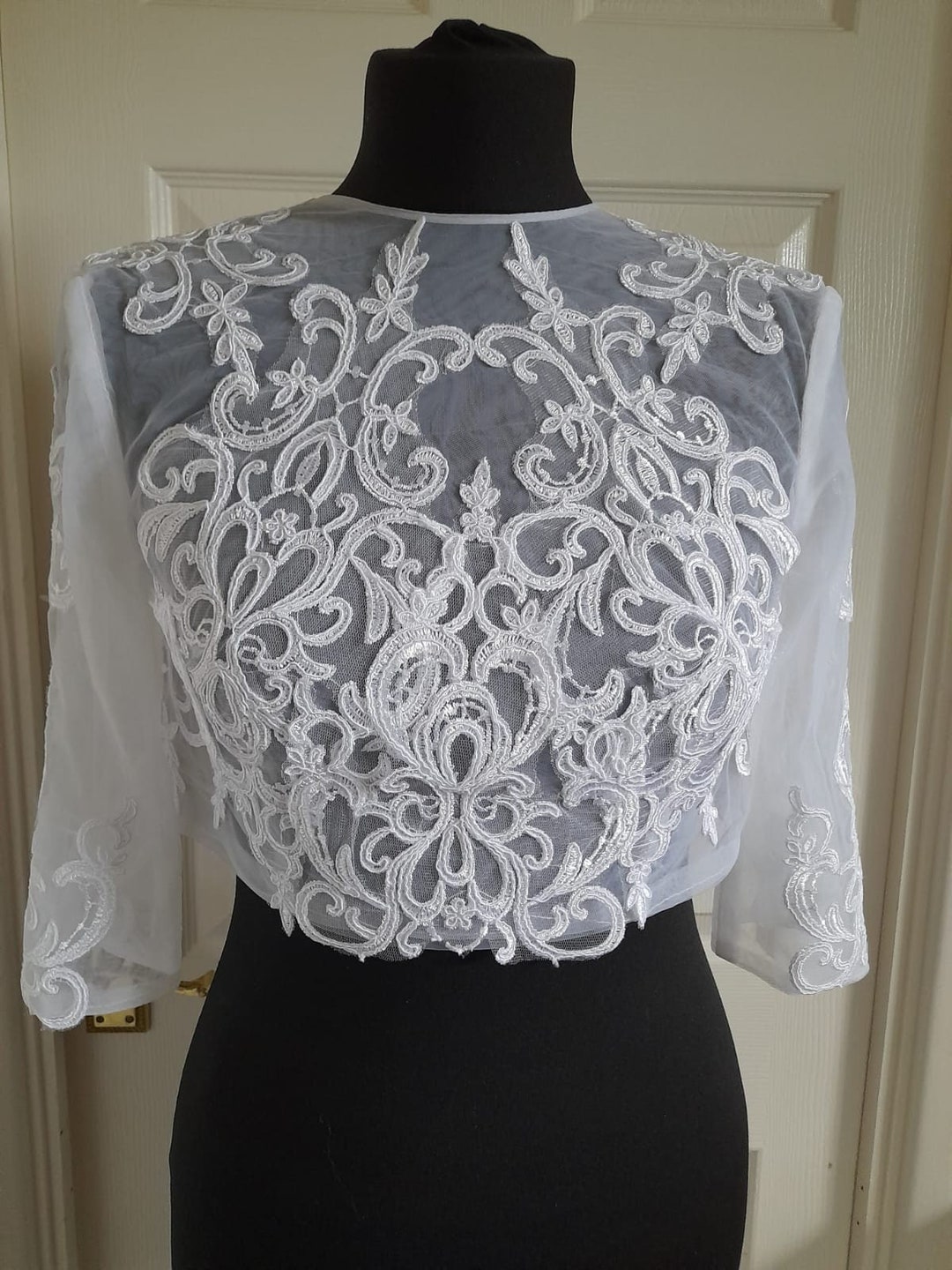 White Lace Bolero,3/4 Sleeve Jacket,formal Bolero - Etsy